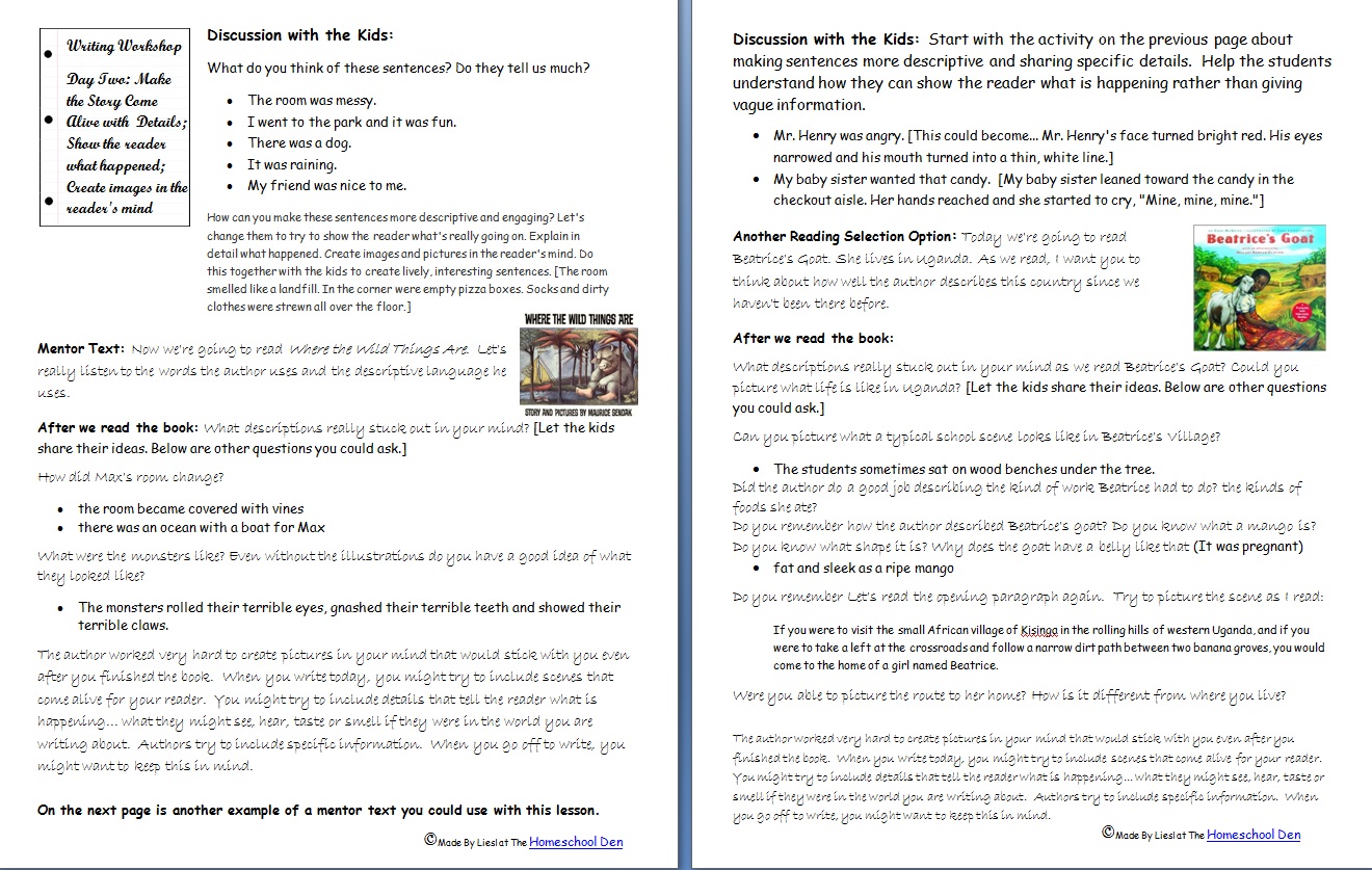 Writing Workshop Mini-Lessons Day 2 - Make the Story Come Alive with ...