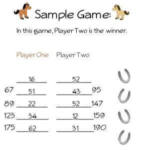 Free Math Game Printable: Giddy Up! Add 'em Up! - Homeschool Den