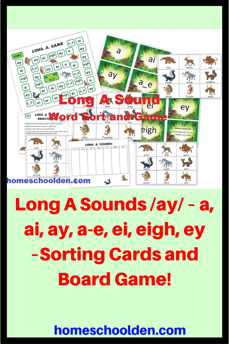 Long A Sounds /ay/ - a, ai, ay, a-e, ei, eigh, ey -Sorting Cards and ...