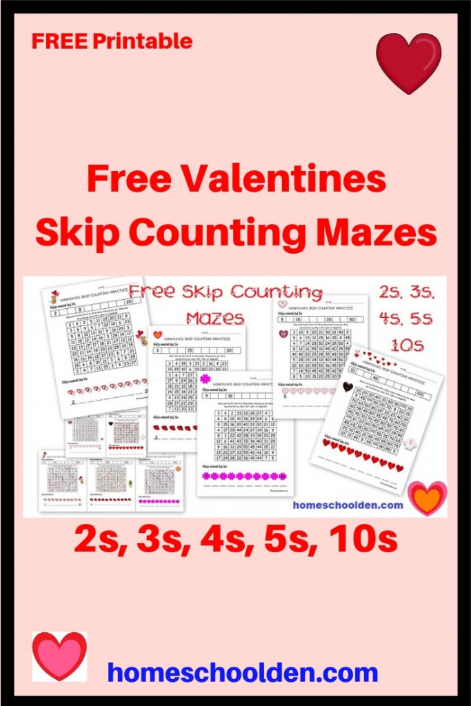 Valentine's Skip Counting Mazes 2s 3s 4s 5s 10s - Free! - Homeschool Den