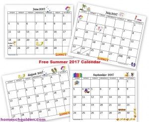 Free Summer 2017 Calendar Pages - Homeschool Den