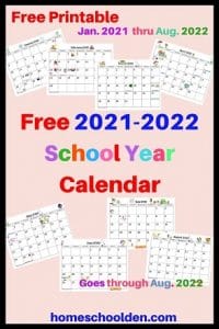 Free 2021-2022 Calendar Printable - Homeschool Den