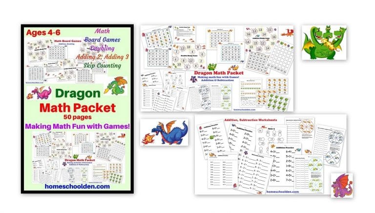 Dragon Math Packet - Addition Games & Worksheets - Homeschool Den