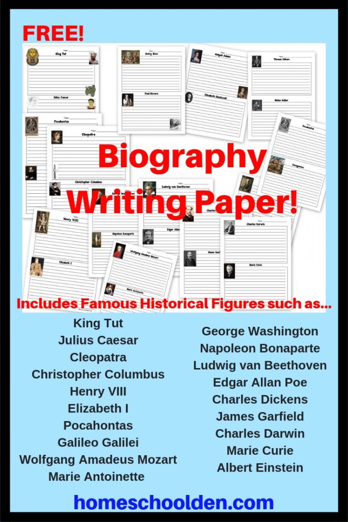 Free Biography Writing Paper Packet - Homeschool Den