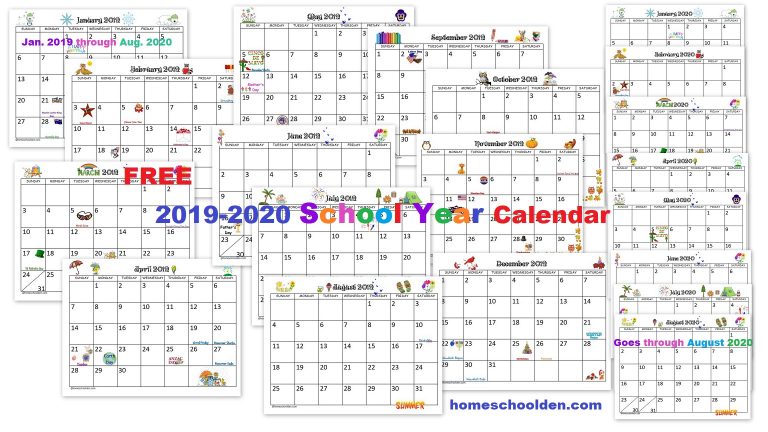 Free 2019-2020 Calendar Printable - Homeschool Den