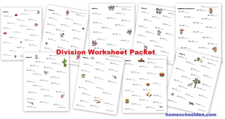Division Practice Worksheets - Valentine's Day or Desert Themed Packets ...