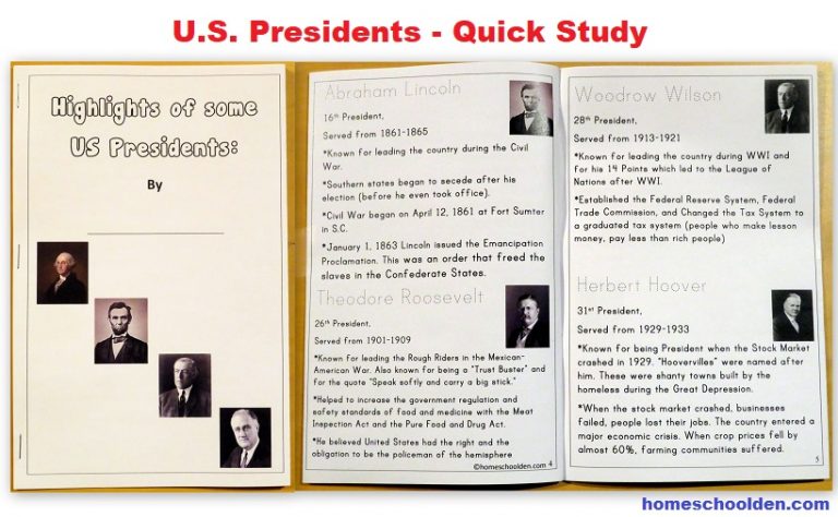 U.S. Presidents - Quick Study Packet - Homeschool Den