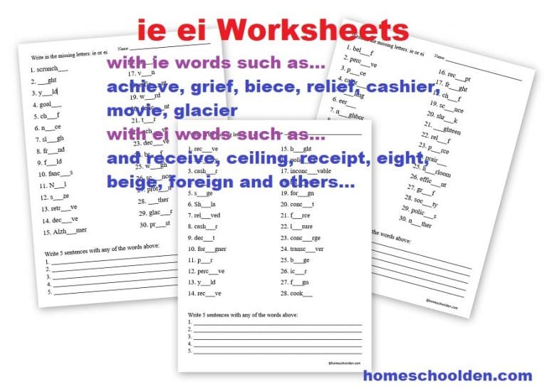 ie ei Words - Worksheets and Activities - Homeschool Den