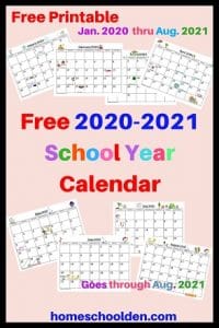 Free 2020-2021 Calendar Printable - Homeschool Den