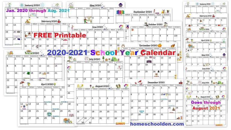 Free 2020-2021 Calendar Printable - Homeschool Den