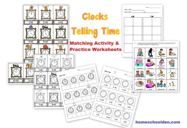 Clocks - Telling Time Matching Activity and Practice Worksheets ...
