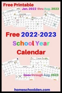 Free 2022-2023 Calendar Printable - Homeschool Den