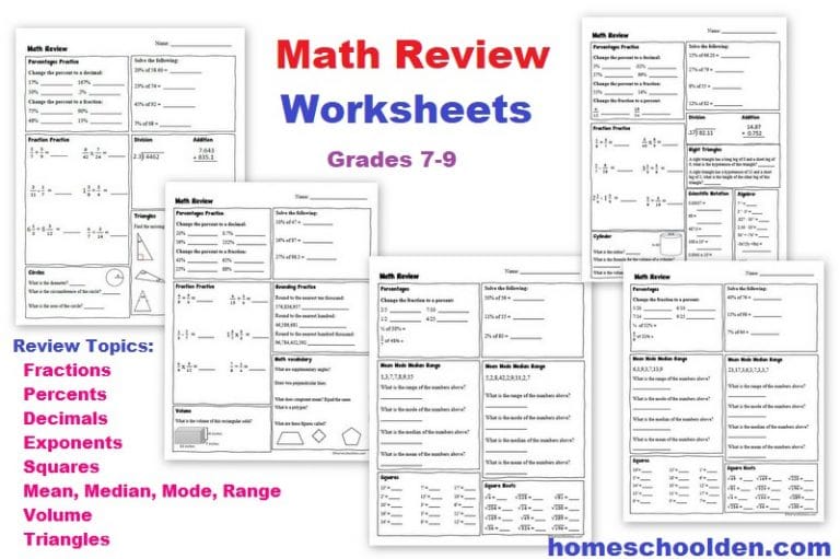 Free Math Review Worksheets - Homeschool Den