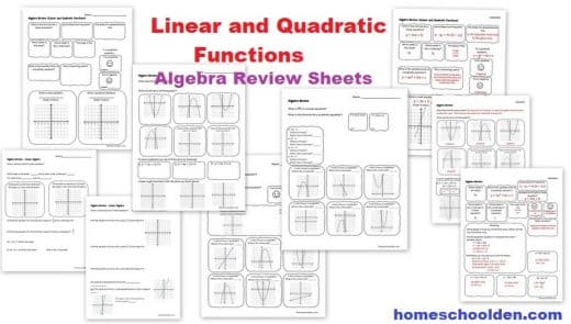 Linear and Quadratic Functions - Algebra Review Worksheets - Homeschool Den