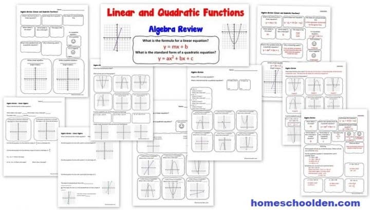 Linear and Quadratic Functions - Algebra Review Worksheets - Homeschool Den