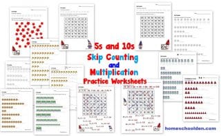 5s and 10s Skip Counting and Multiplication Worksheets - Homeschool Den