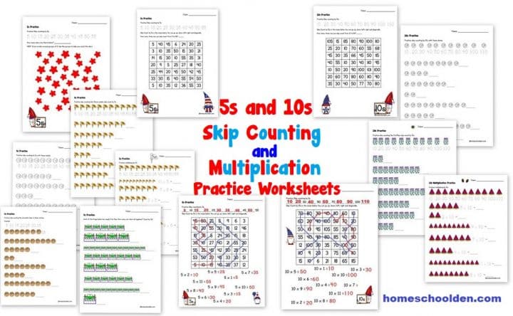 5s and 10s Skip Counting and Multiplication Worksheets - Homeschool Den