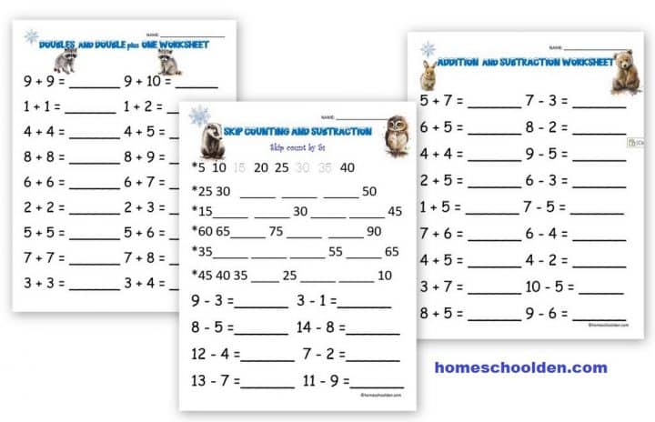 Simple Addition and Subtraction Worksheets - Winter Theme (Currently ...
