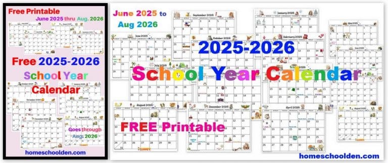Free 2025-2026 Calendar Printable – Homeschool Den